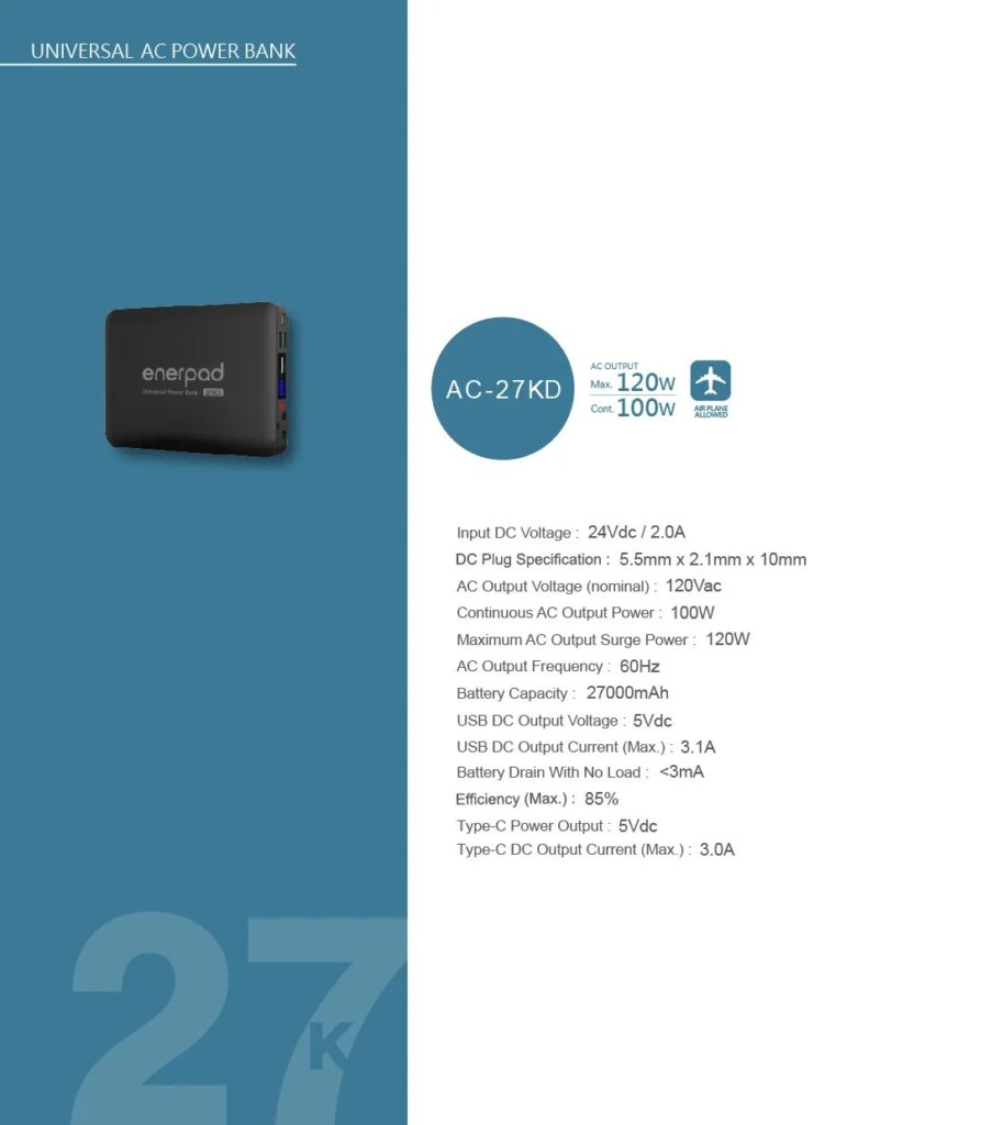 Universal Portable Power Bank-AC-27KD | Samlife Tech. Co., Ltd.